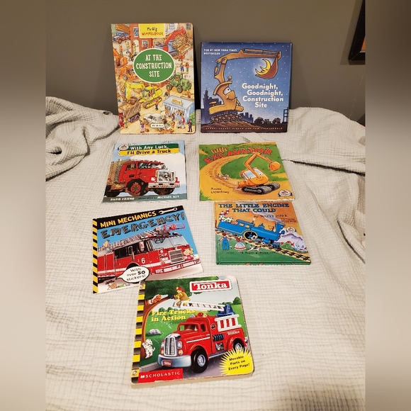 Toys | 7 Kids Transportation Books Trucks Train Excavator Construction ...